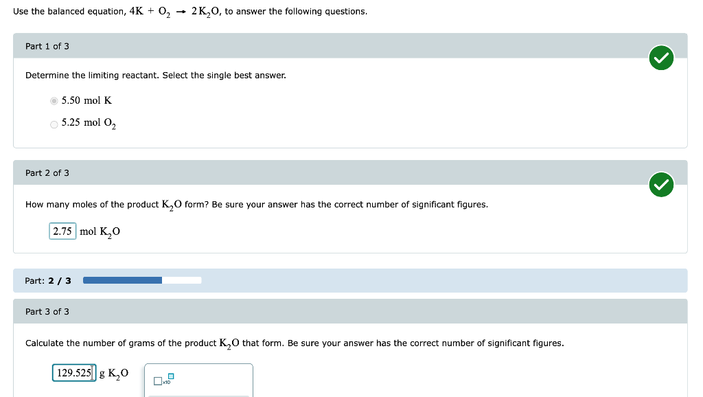 Solved Use the balanced equation, 4 K+O2→2 K2O, to answer | Chegg.com