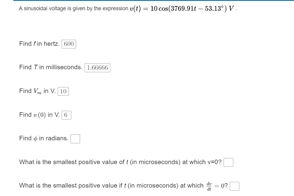 Solved A sinusoidal voltage is given by the expression | Chegg.com