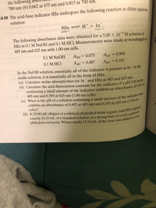 Solved the following 38ulU 700 nm; (b) 0.662 at 475 nm and | Chegg.com