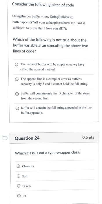 Solved Consider The Following Piece Of Code Stringbuilder Chegg