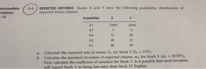 Solved 8-6 EXPECTED RETURNS Stocks X and Y have the | Chegg.com