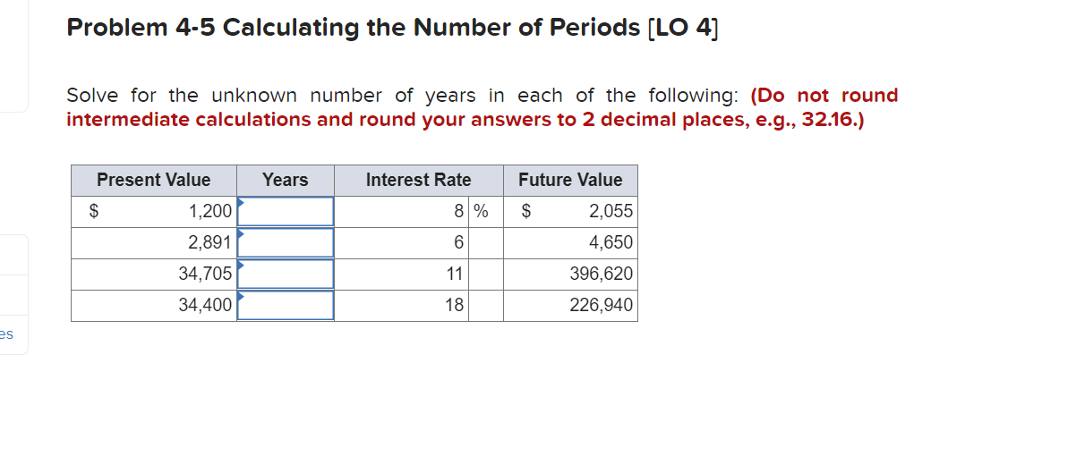 Solved Problem 4-5 Calculating the Number of Periods [LO 4] | Chegg.com