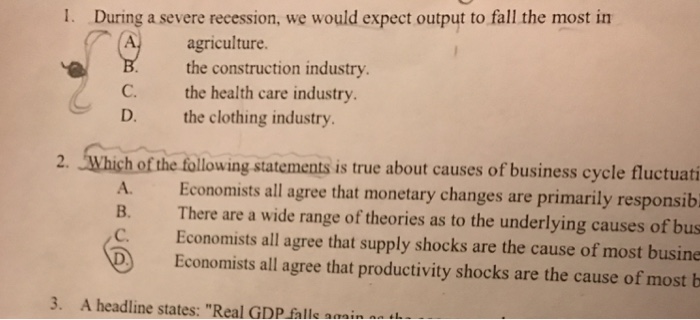 Solved During a severe recession, we would expect output to | Chegg.com