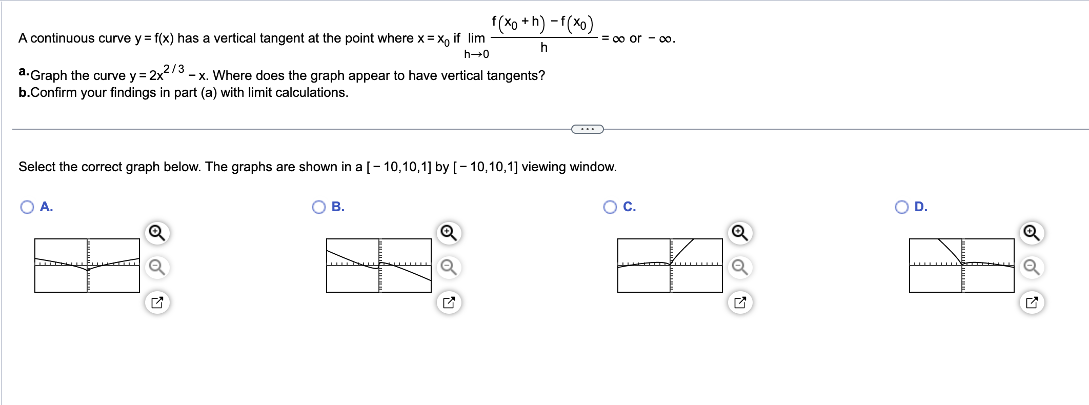Solved A continuous curve y=f(x) has a vertical tangent at | Chegg.com