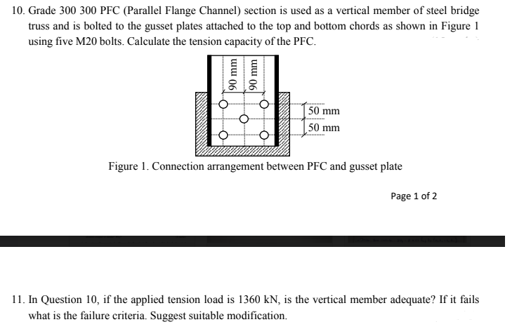 Solved 10. Grade 300300 PFC (Parallel Flange Channel) | Chegg.com