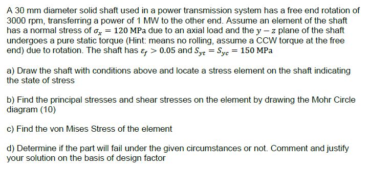 Solved A 30 mm diameter solid shaft used in a power | Chegg.com