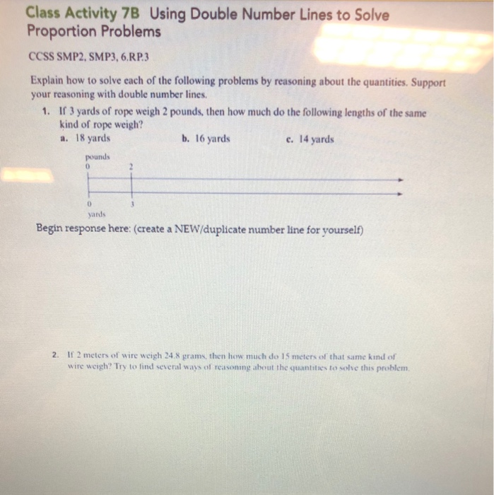 Solved Class Activity 7B Using Double Number Lines to Solve | Chegg.com