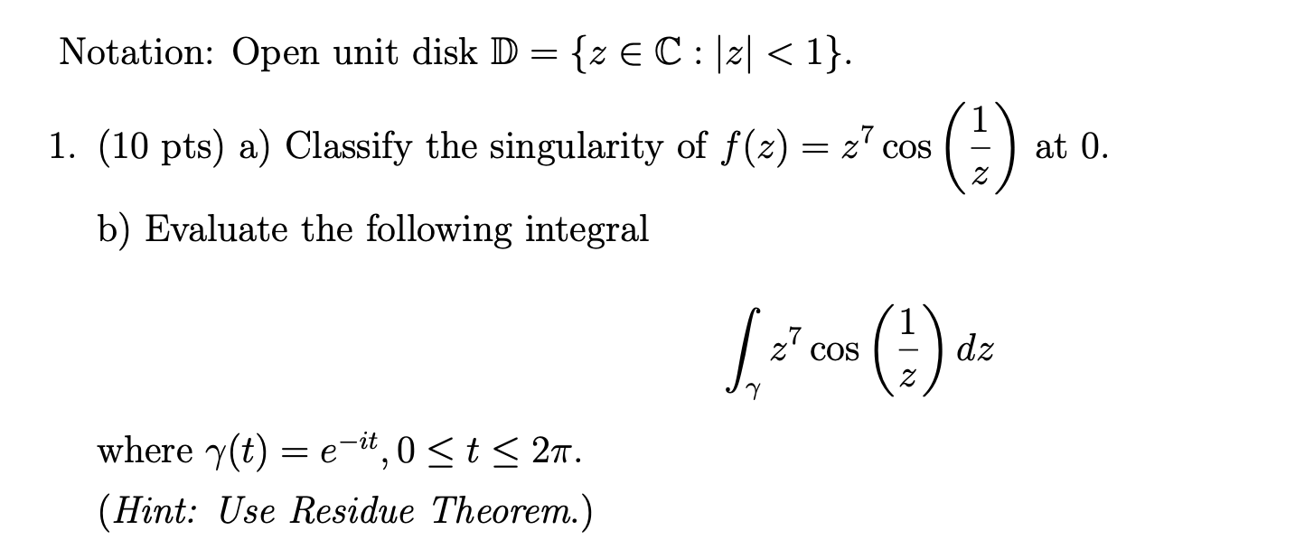 Solved Notation: Open unit disk D = {z EC :121