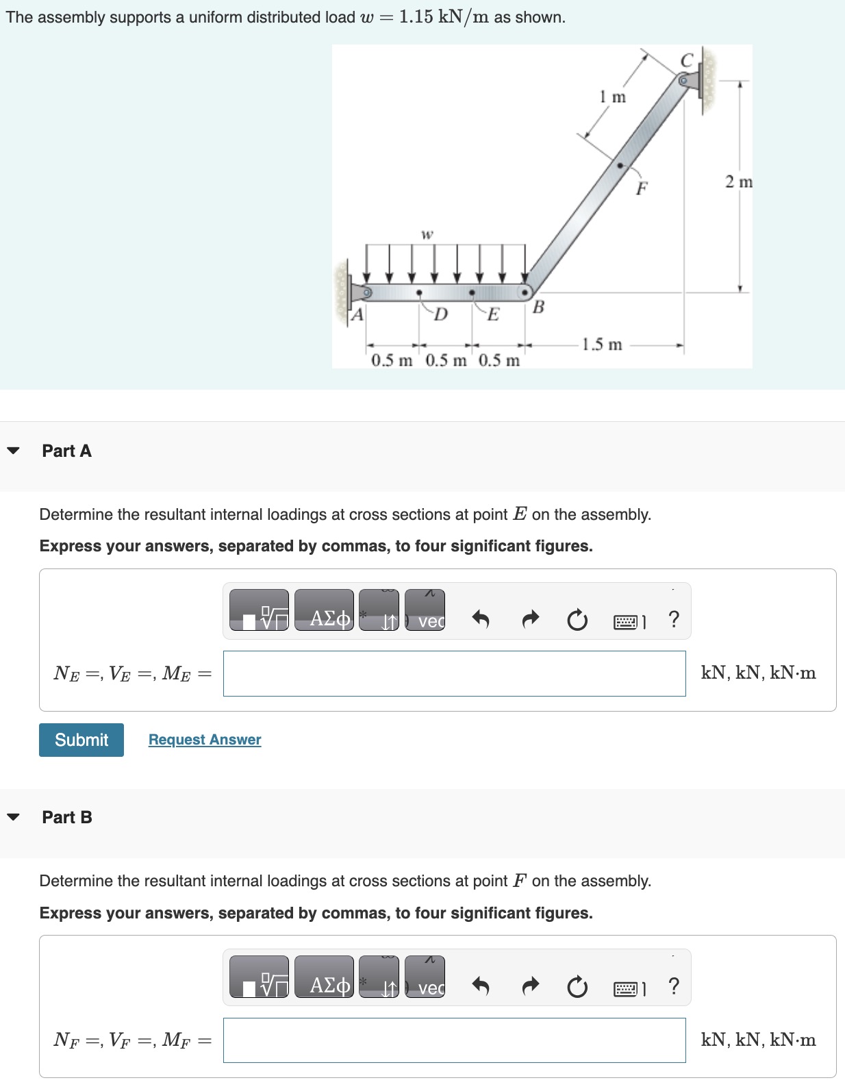 Solved The assembly supports a uniform distributed load | Chegg.com