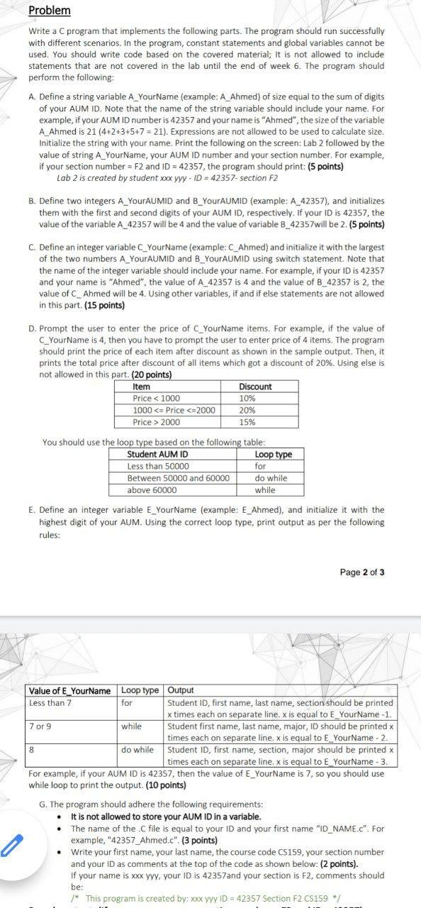 Solved Problem Write a C program that implements the | Chegg.com