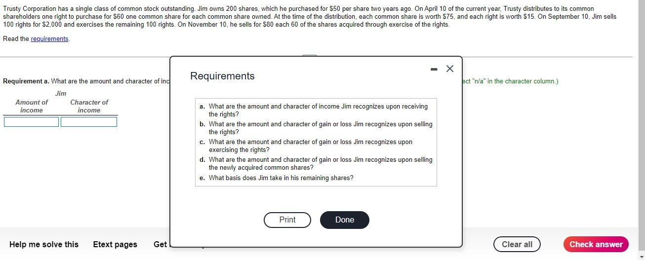 Solved Trusty Corporation has a single class of common stock | Chegg.com