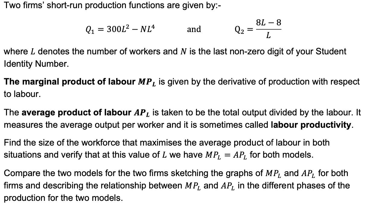 Solved Two firms' short-run production functions are given | Chegg.com