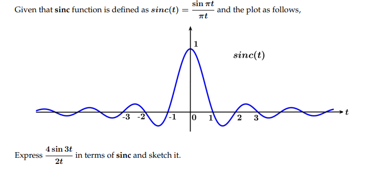 Solved sin art Given that sinc function is defined as | Chegg.com