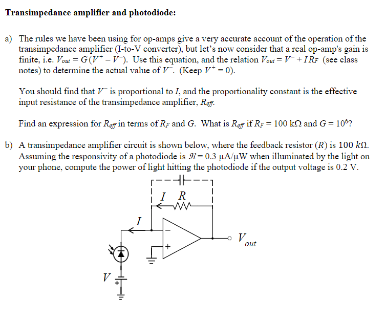 Solved Transimpedance amplifier and photodiode: a) The rules | Chegg.com