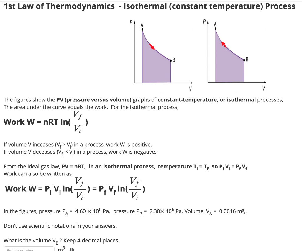 Solved 1st Law of Thermodynamics - Isothermal (constant | Chegg.com