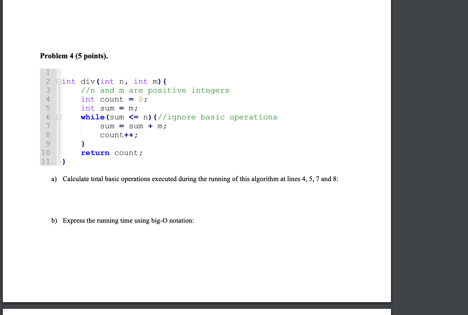 Solved Problem 4 (5 points). a) Calculate total basic | Chegg.com