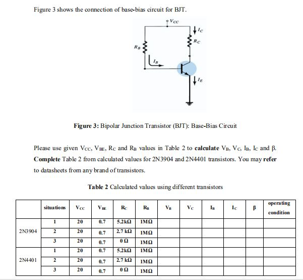 Solved Figure 3 shows the connection of base-bias circuit | Chegg.com