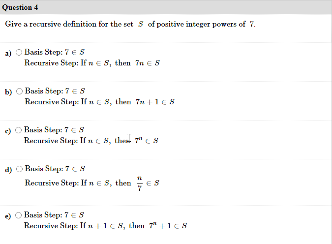 Solved Question 4 Give a recursive definition for the set S | Chegg.com