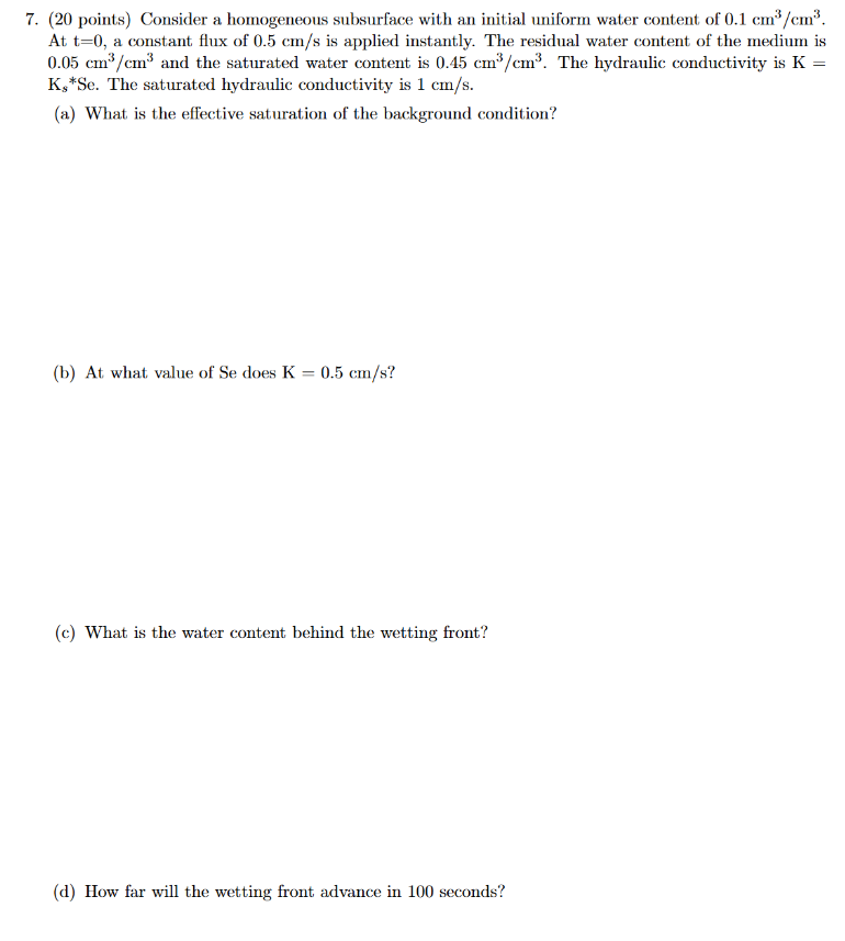 Solved ( 20 ﻿points) ﻿Consider a homogeneous subsurface with | Chegg.com