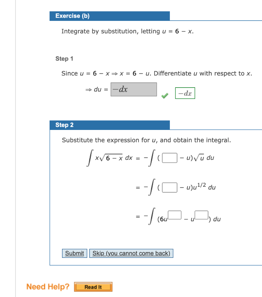 Solved Integrate by substitution, letting u=6−x. Step 1 | Chegg.com