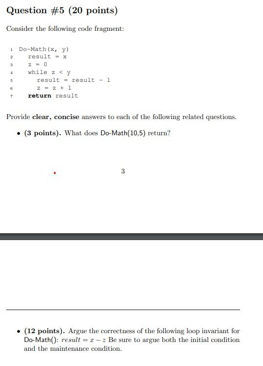 Solved Question #5 (20 points) Consider the following code | Chegg.com