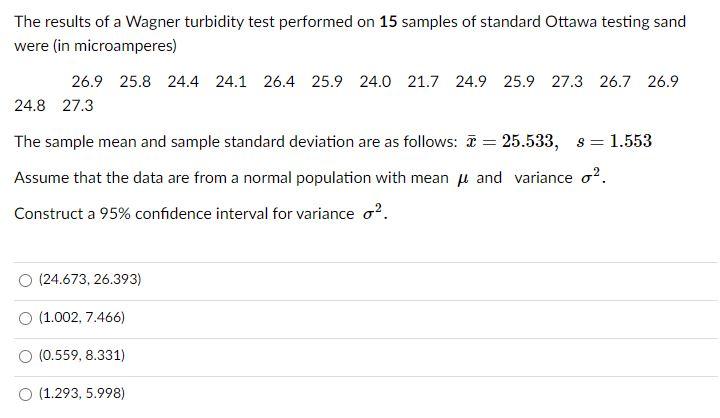 Solved The results of a Wagner turbidity test performed on | Chegg.com