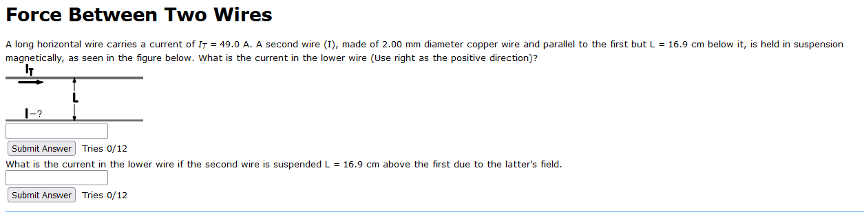 Solved A long horizontal wire carries a current of IT=49.0 | Chegg.com