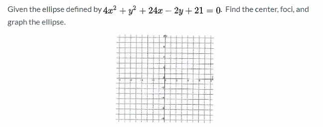 Solved Given the ellipse defined by 4x2 + y2 + 24x – 2y + 21 | Chegg.com