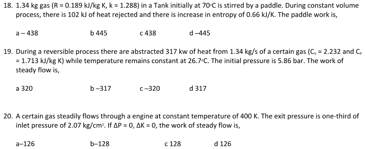 Solved 18. 1.34 kg gas (R=0.189 kJ/kgK,k=1.288) in a Tank | Chegg.com