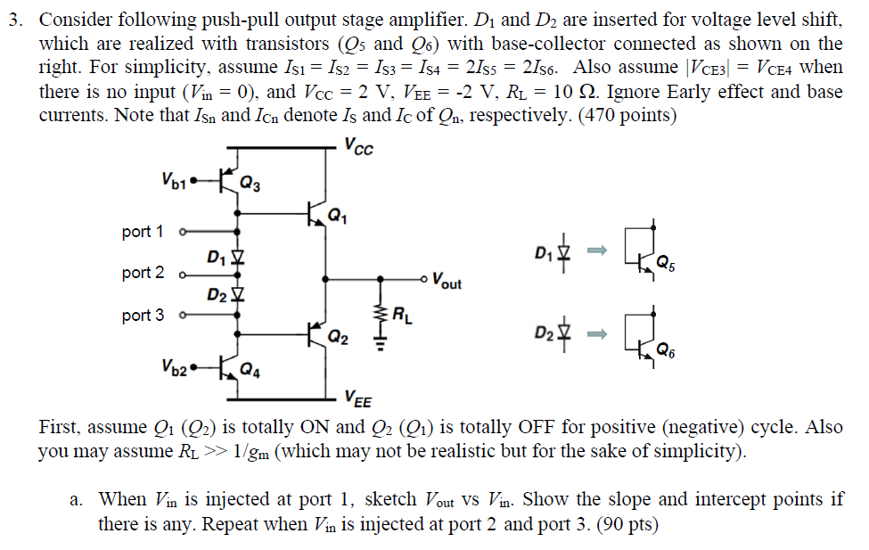 Solved Consider following push-pull output stage amplifier. | Chegg.com