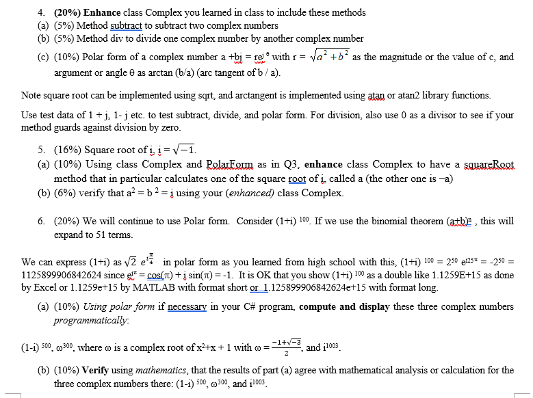 Solved 4. (20%) Enhance class Complex you learned in class | Chegg.com