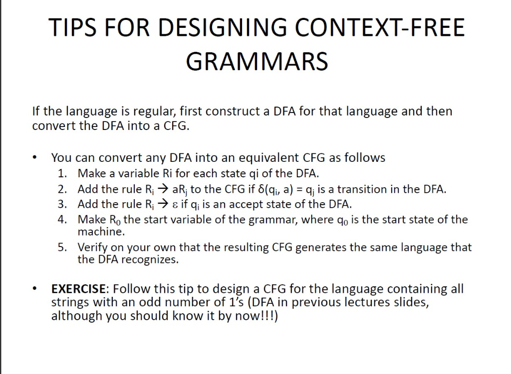Solved TIPS FOR DESIGNING CONTEXT-FREE GRAMMARS If the | Chegg.com