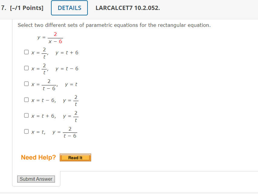 Solved Select two different sets of parametric equations for | Chegg.com