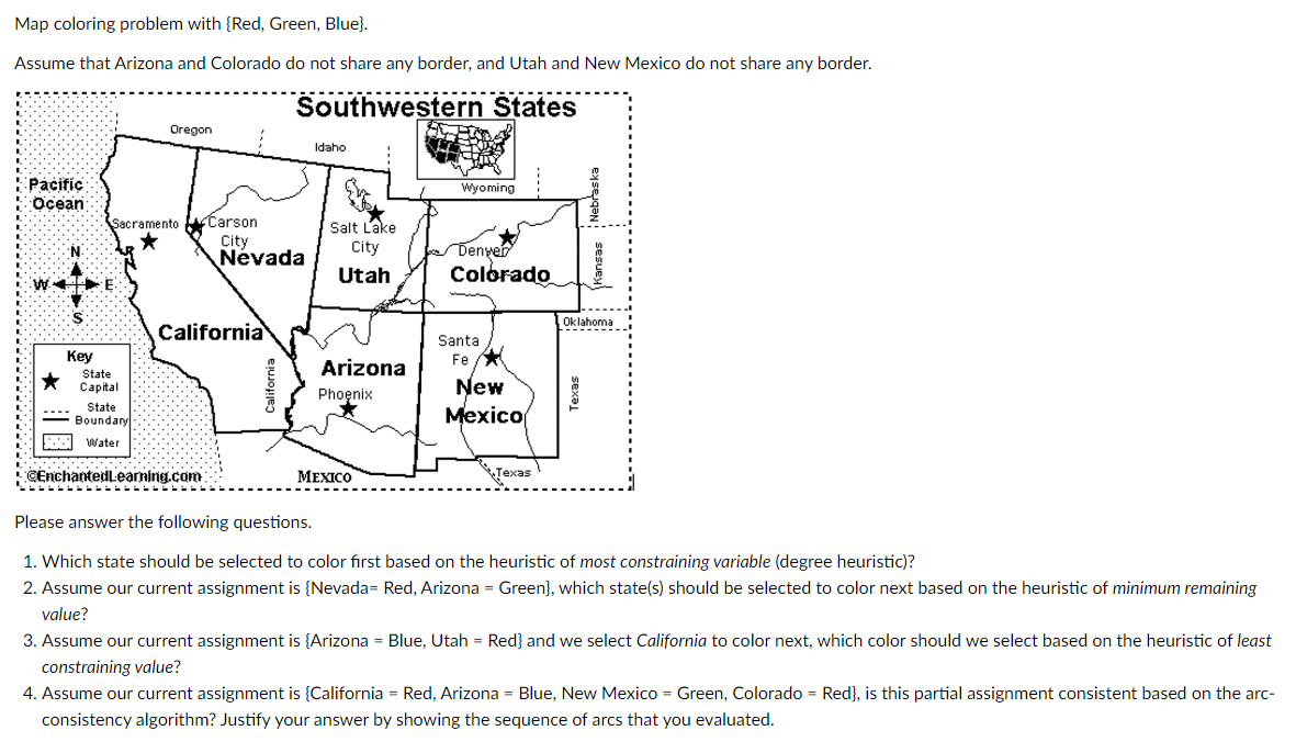 Solved Map coloring problem with \{Red, Green, Blue\}. | Chegg.com