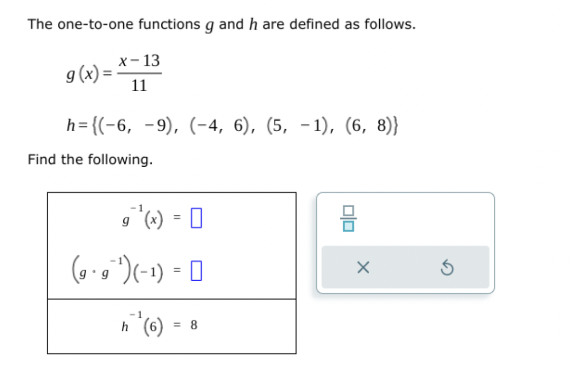 Solved The one-to-one functions g and h are defined as | Chegg.com