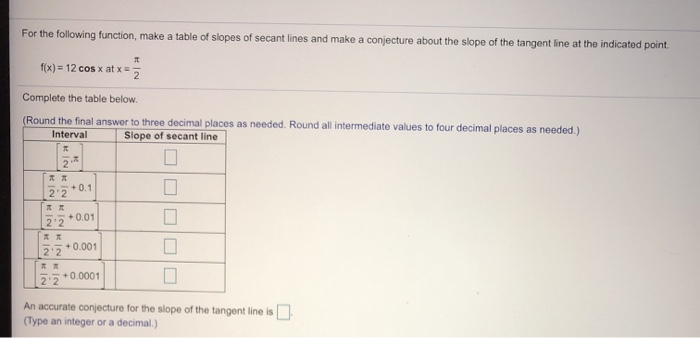 Solved ng function, make a table of slopes of secant lines | Chegg.com