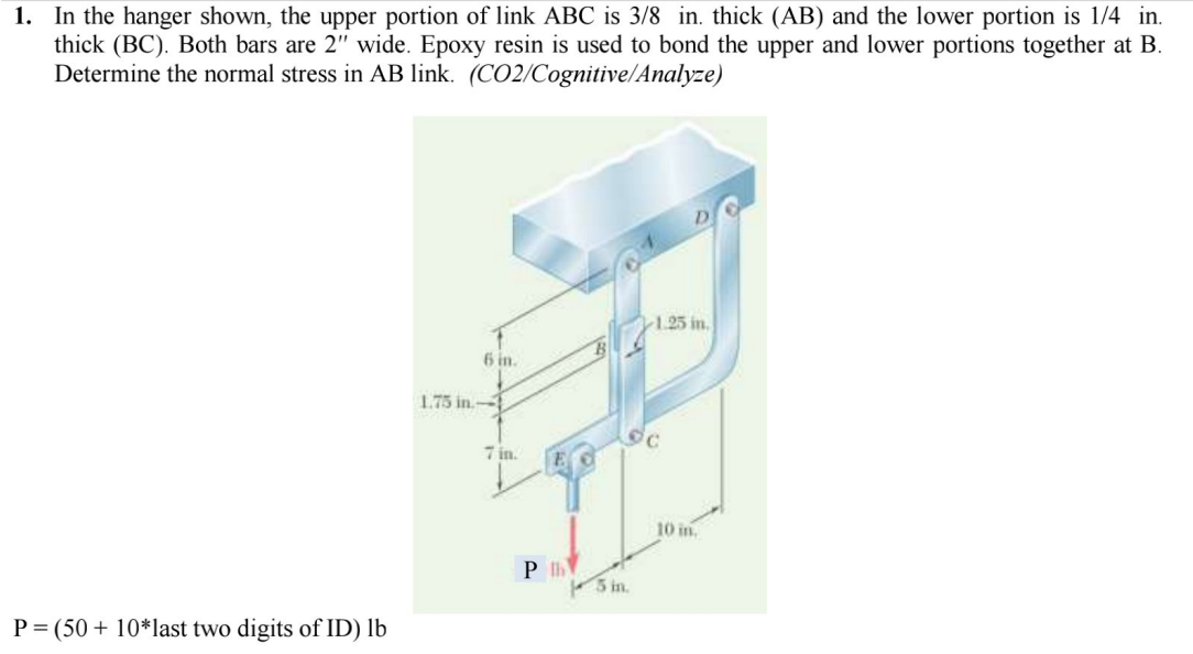 Solved 1. In the hanger shown, the upper portion of link ABC | Chegg.com