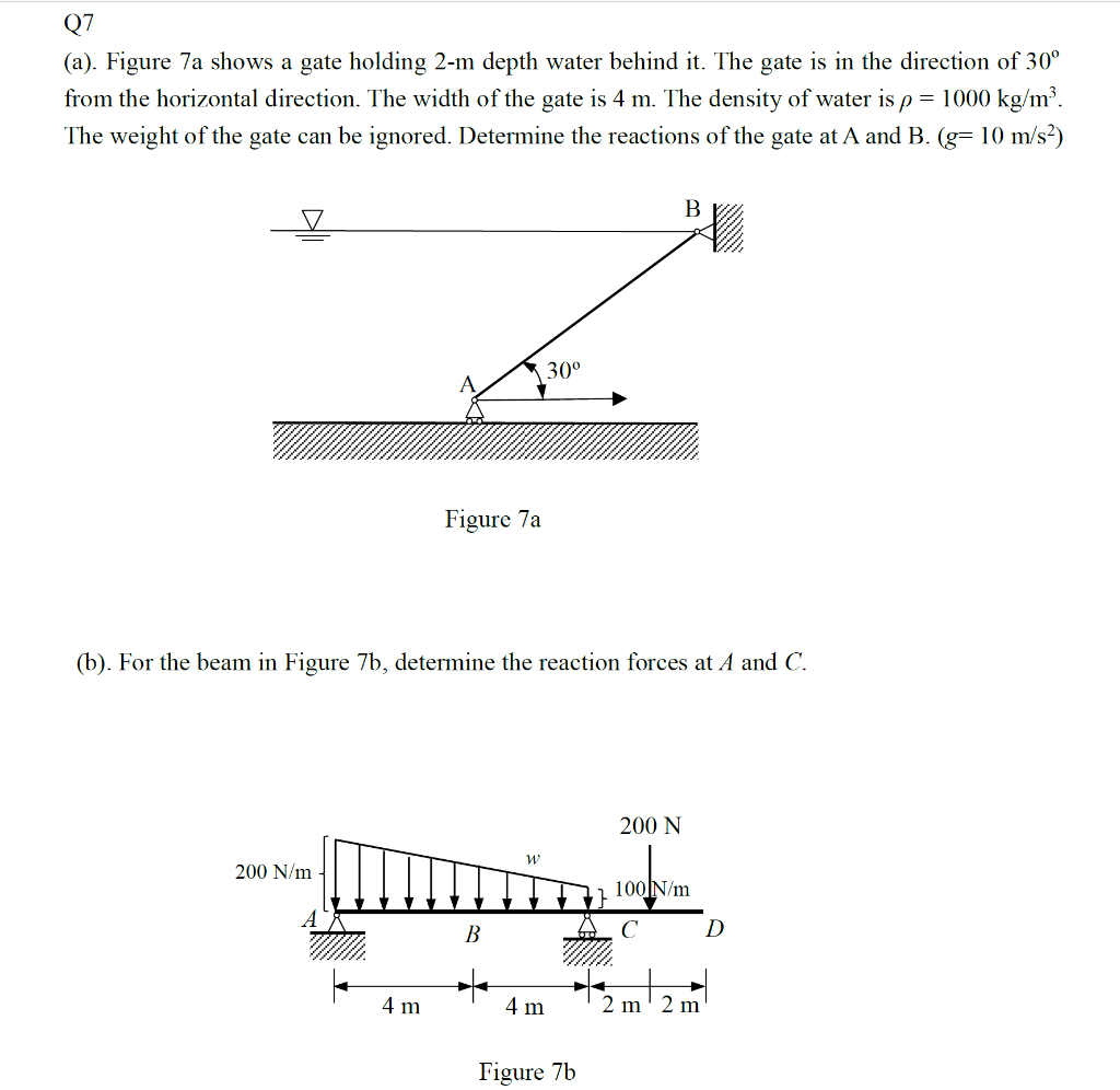 Solved Q7 (a). Figure 7a shows a gate holding 2-m depth | Chegg.com