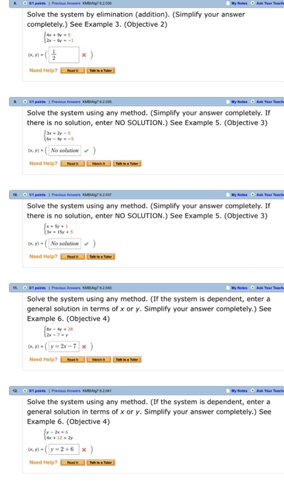 Solved Solve the system by elimination (addition). (Simplify | Chegg.com