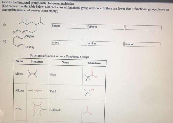 Solved Identify the functional groups in the following | Chegg.com