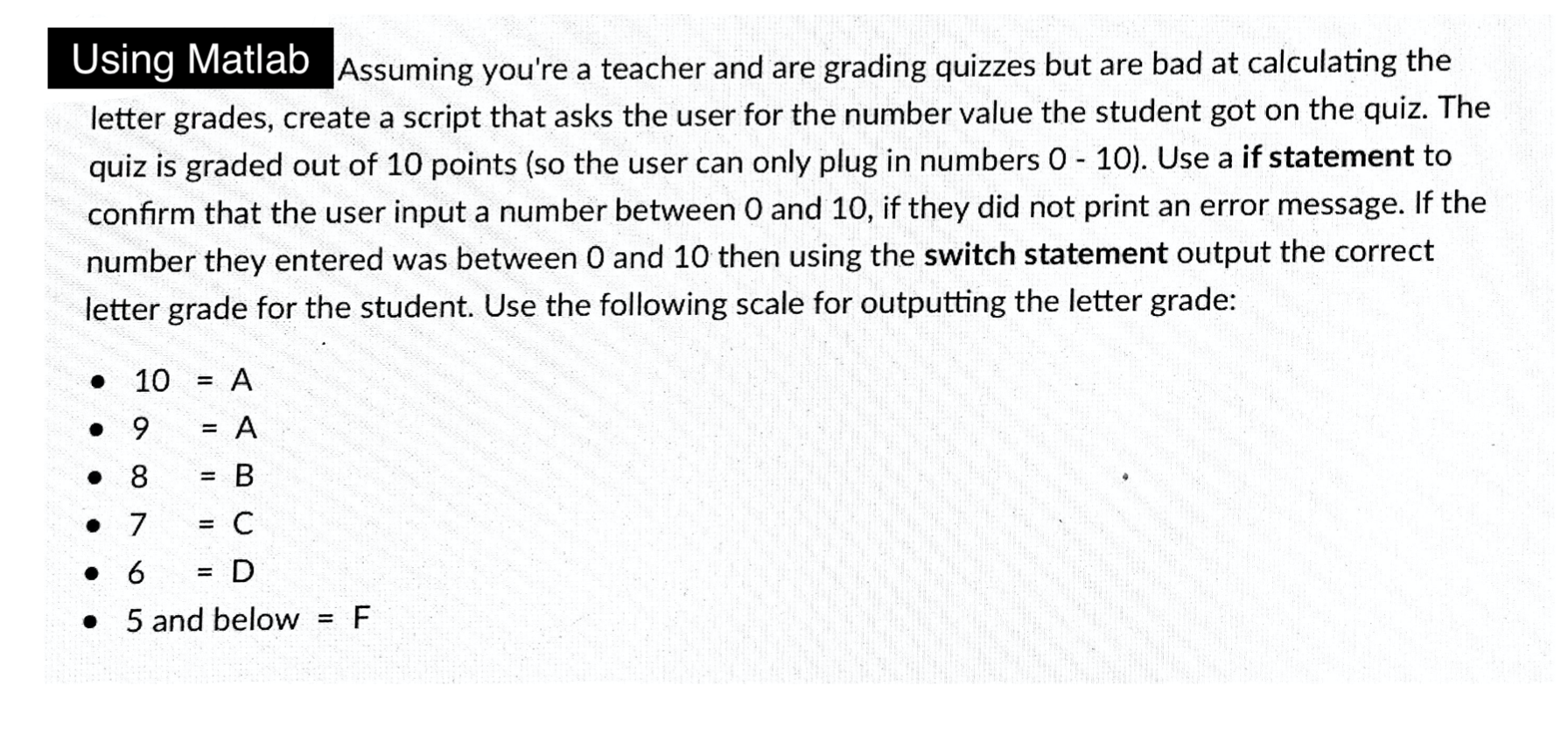 Solved Using Matlab Assuming you're a teacher and are | Chegg.com