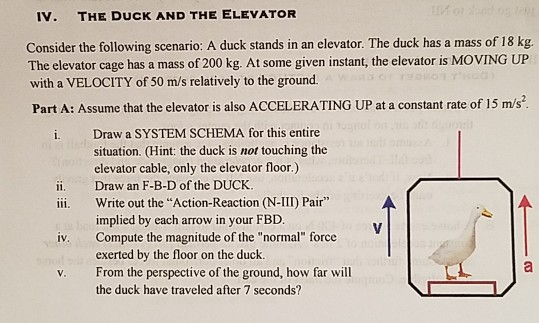 Solved IV. THE DUCK AND THE ELEVATOR Consider the following | Chegg.com
