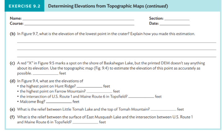 Solved EXERCISE 9.2 Determining Elevations from Topographic | Chegg.com