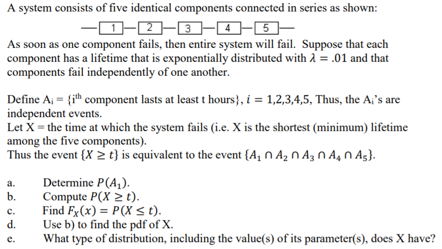 Solved A system consists of five identical components | Chegg.com