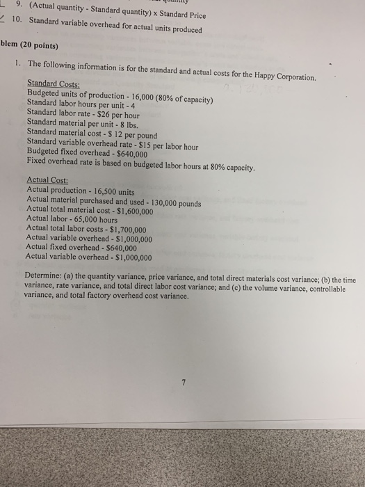 Solved Turquity 9. (Actual quantity - Standard quantity) x | Chegg.com
