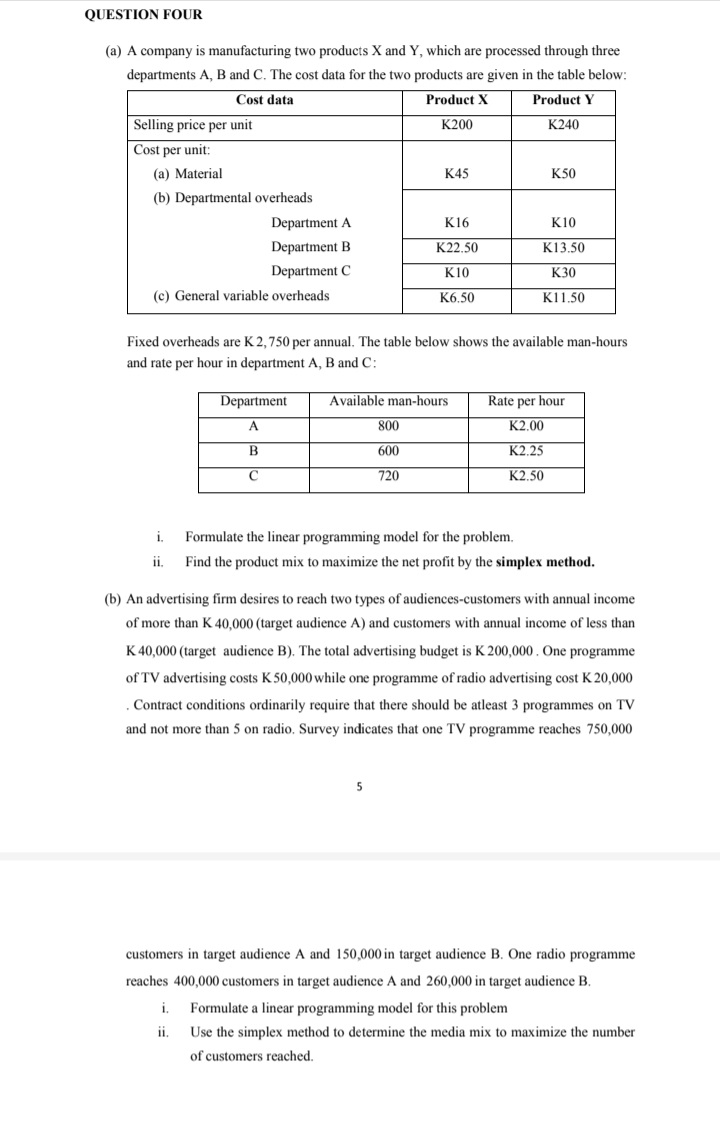 Solved (a) A company is manufacturing two products X and Y, | Chegg.com