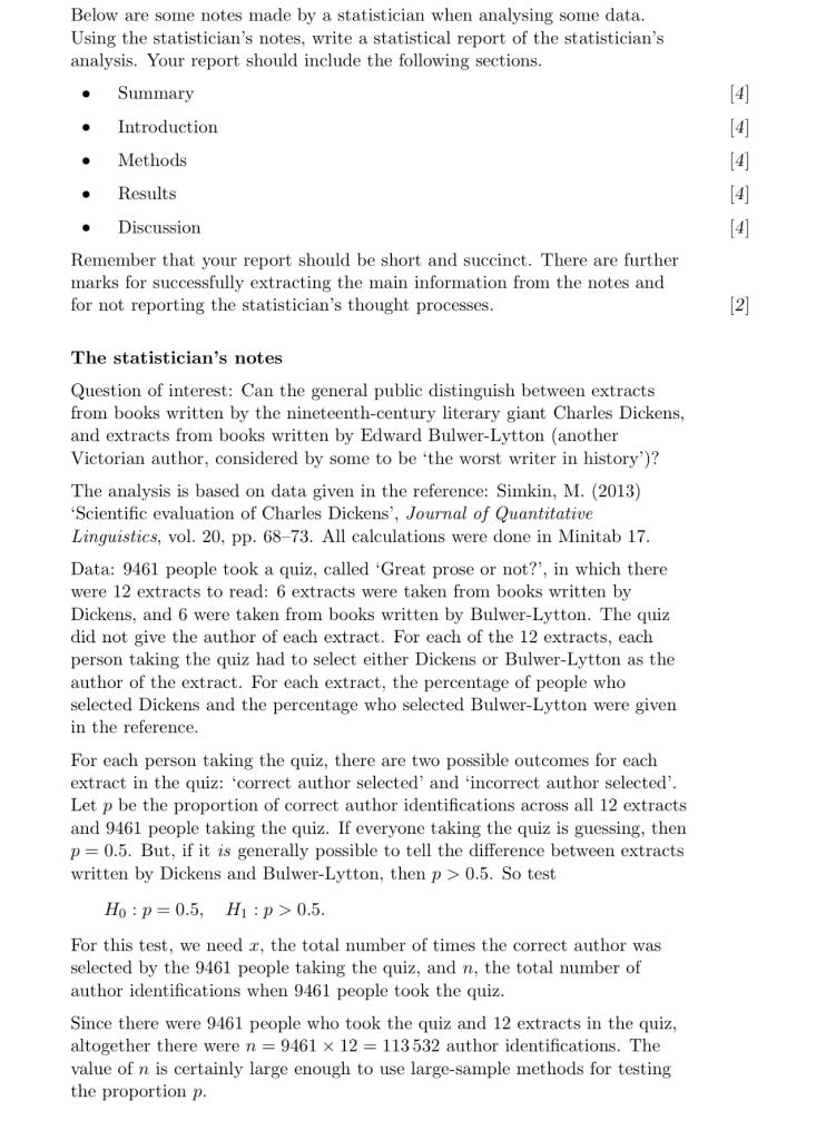 Solved Below are some notes made by a statistician when | Chegg.com