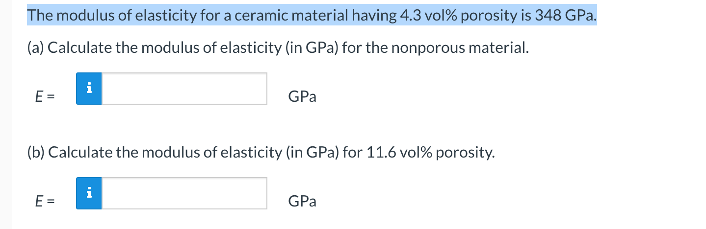 Solved The modulus of elasticity for a ceramic material | Chegg.com