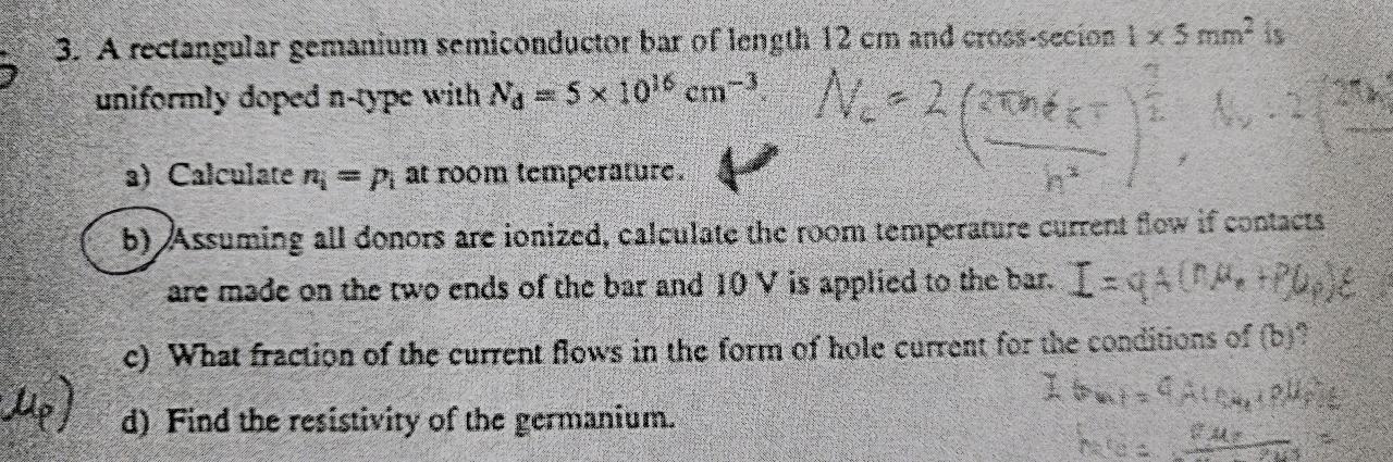 Solved 3. A rectangular gemanium semiconductor bar of length | Chegg.com
