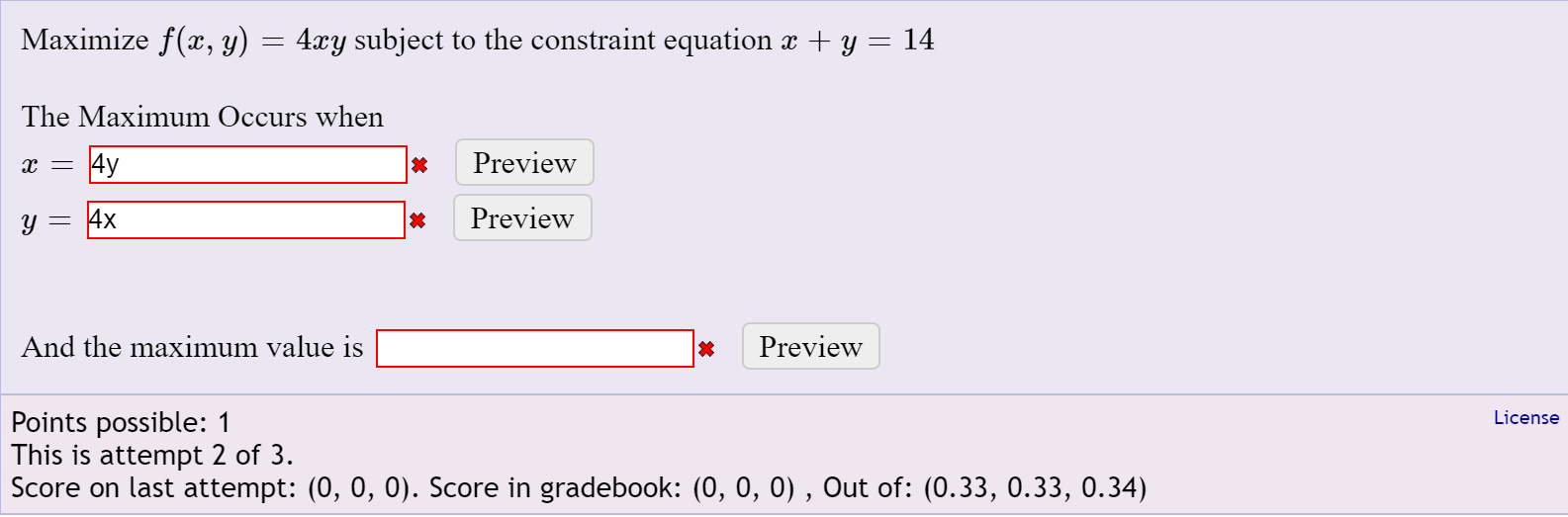 Solved Maximize f(x, y) = 4xy subject to the constraint | Chegg.com